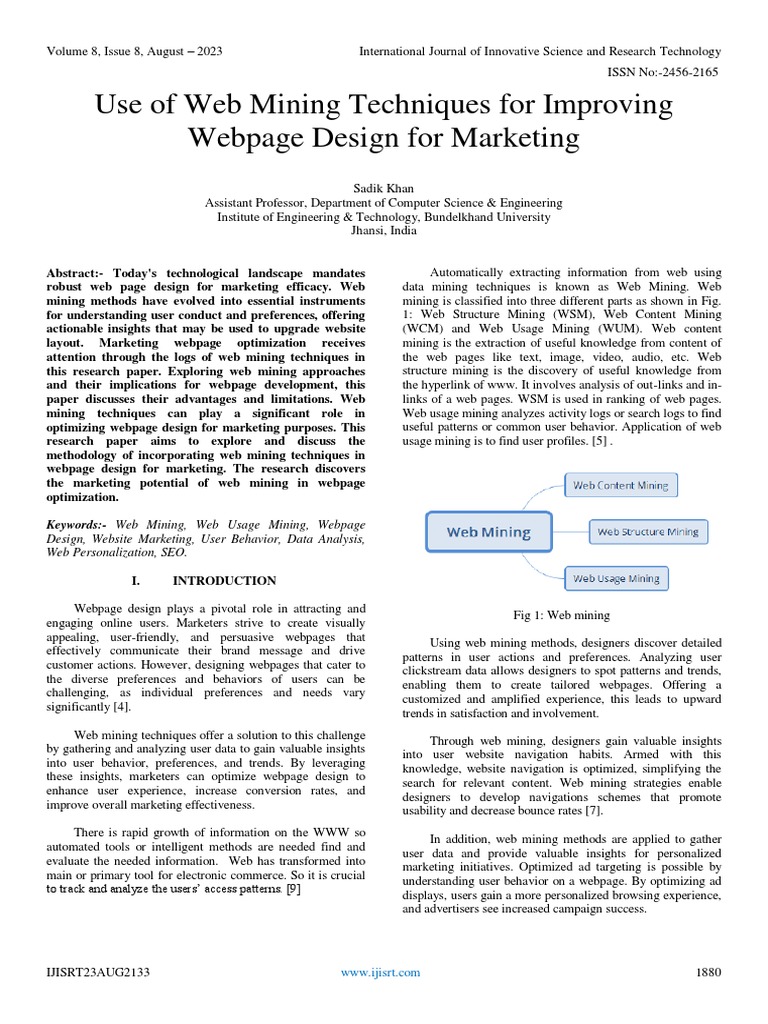 Use Of Web Mining Techniques For Improving Webpage Design For Marketing Pdf World Wide Web