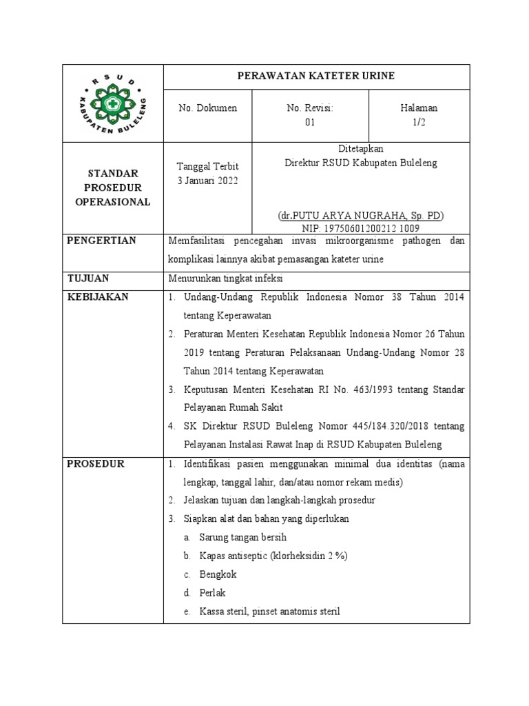Sop Perawatan Cateter Urine | PDF