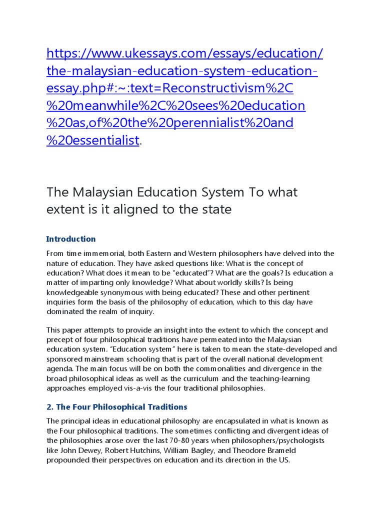 The Malaysian Education System and the Four Philosophy | PDF ...