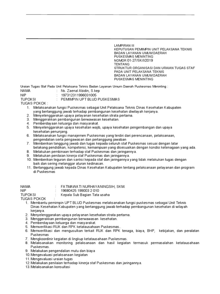 Uraian Tugas Pegawai PKM | PDF