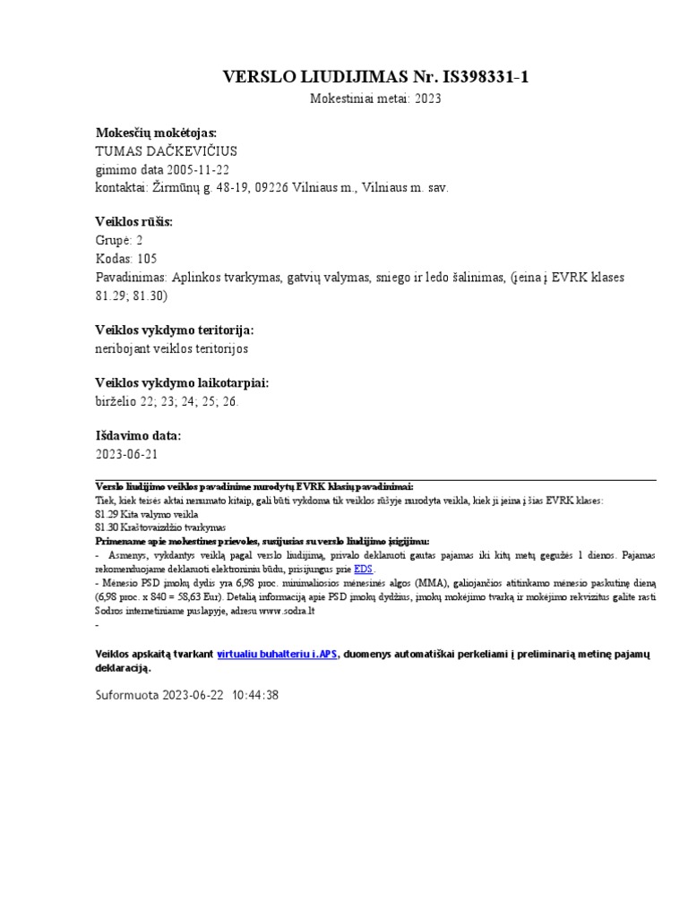 Verslo Liudijimas | PDF