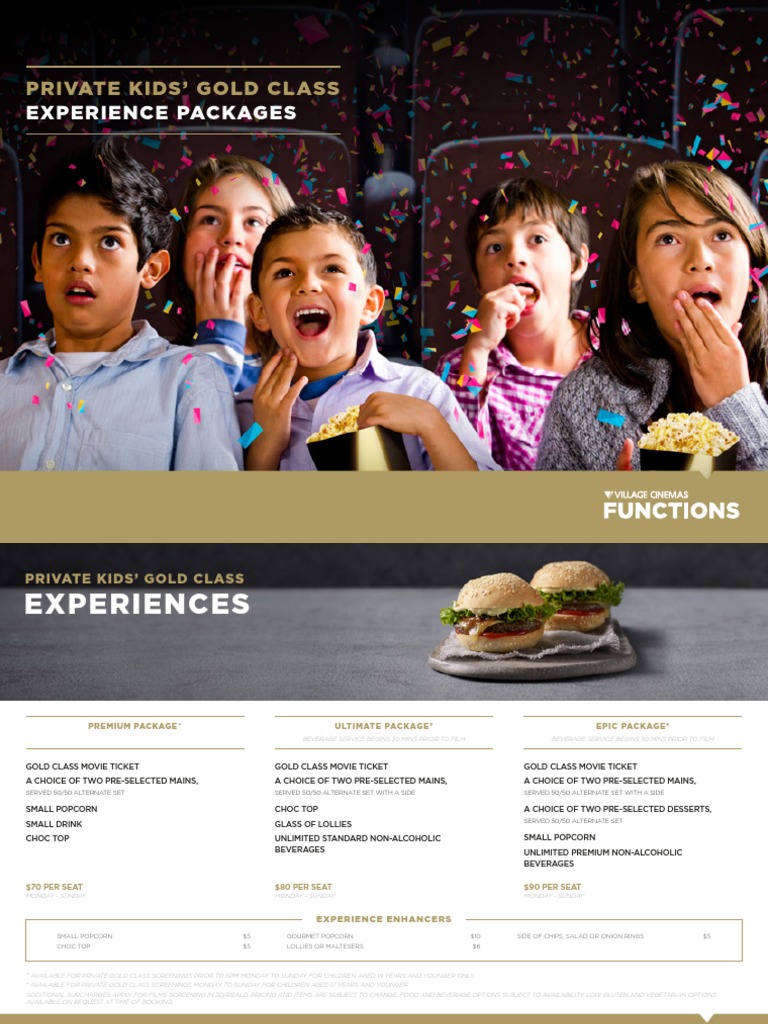Gold Class Kids Party Packages | PDF