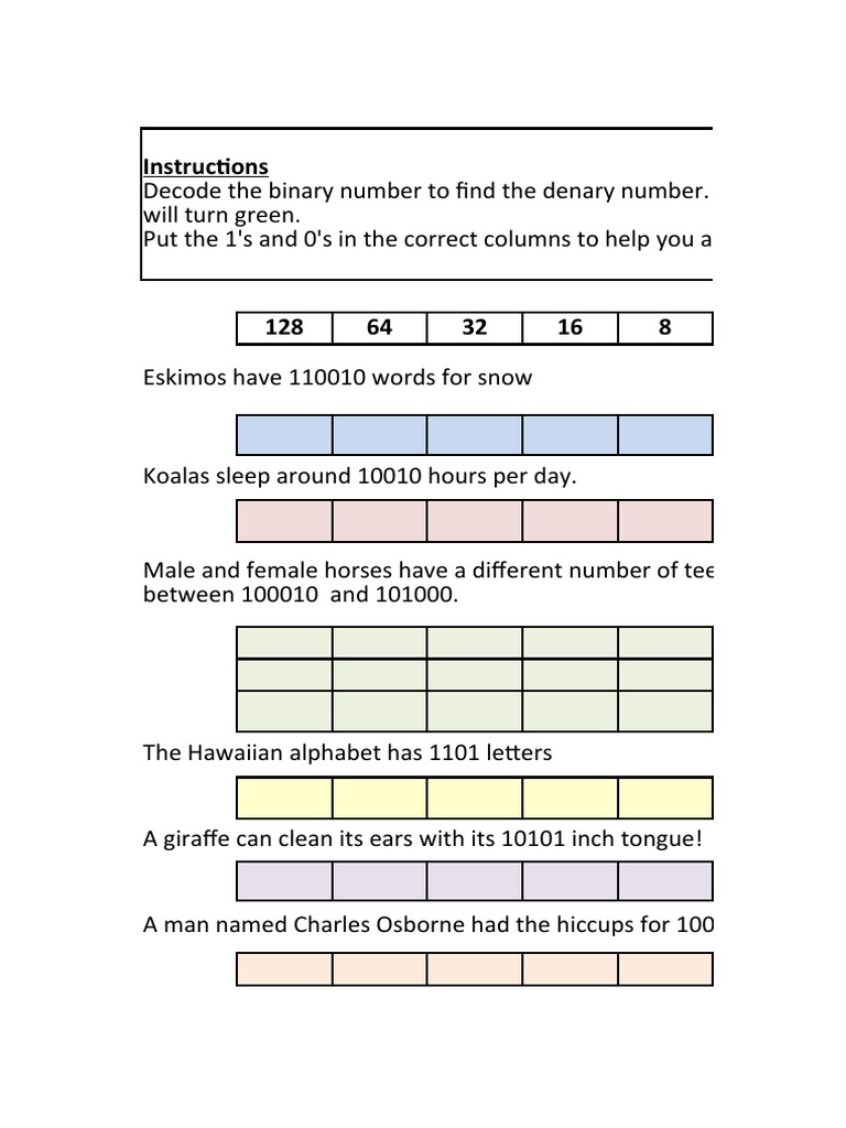 Introduction To Binary Student Worksheets | PDF | Language Arts ...