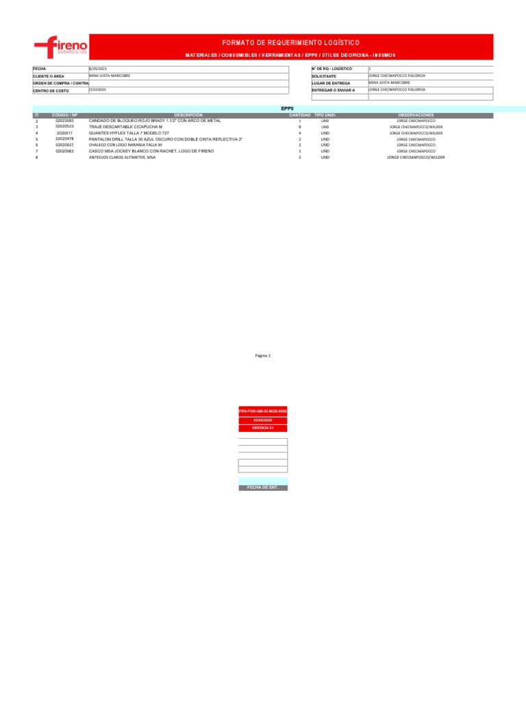 01 - Requerimiento Logistico - Epps - Mina Justa-Marcobre | PDF