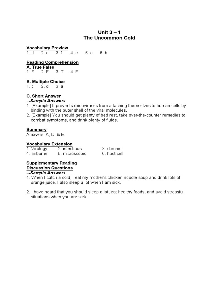 The Uncommon Cold KEY | PDF