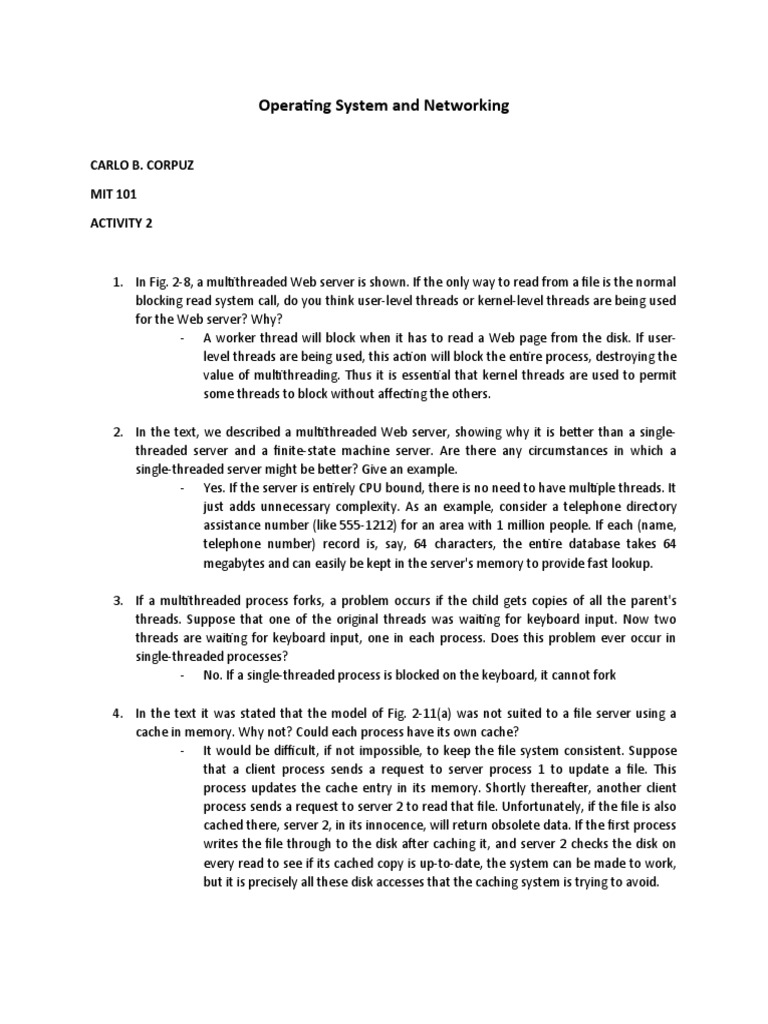Mit 101 Activity2 | PDF | Thread (Computing) | Cache (Computing)