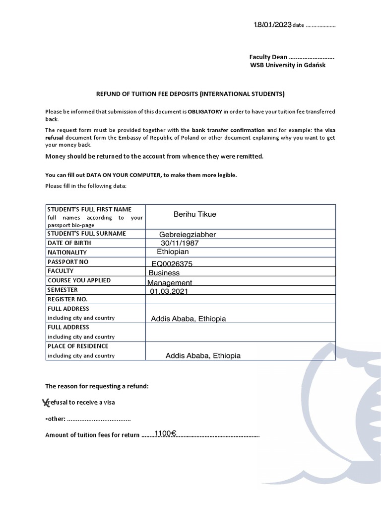 Refund Form Proper | PDF | Personal Finance | Banking