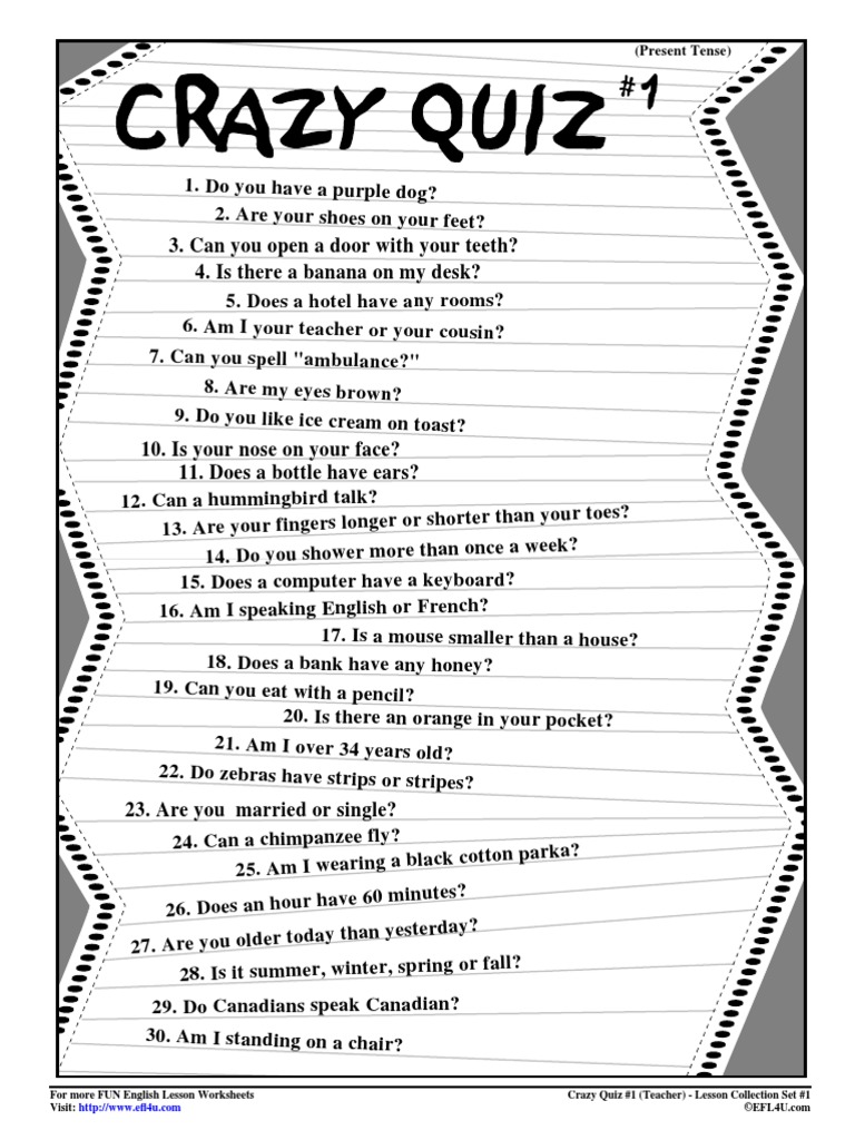 28 A Crazy Quiz 1 | PDF | Verb | Linguistics