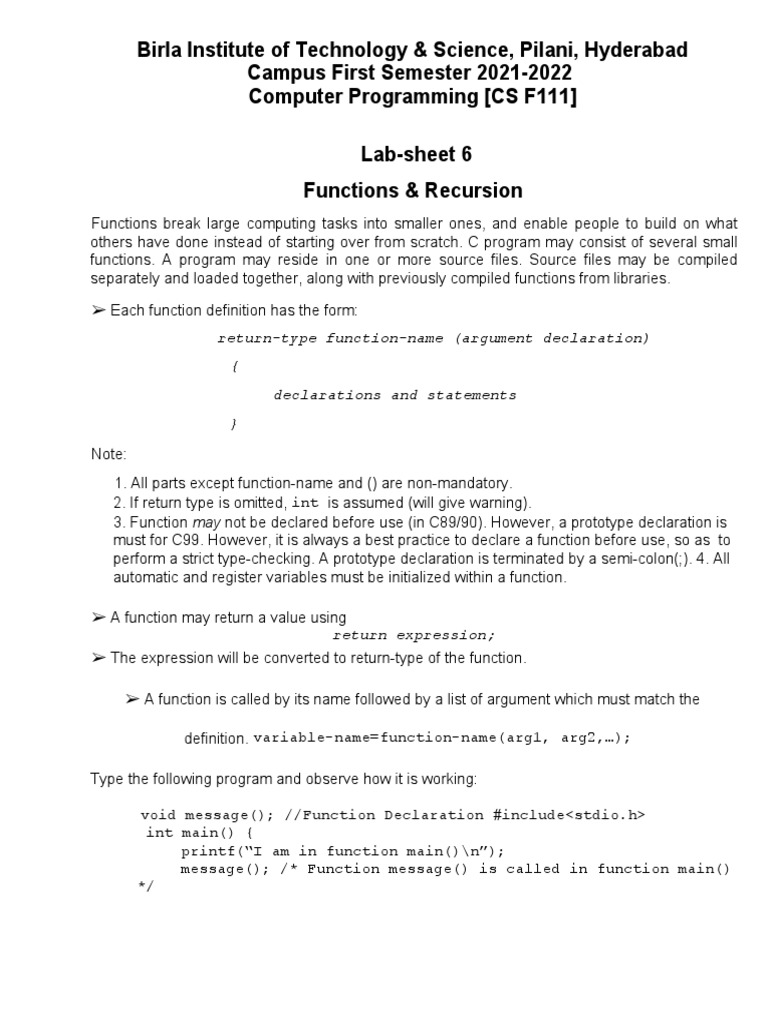 Functions And Recursion Pdf Variable Computer Science Parameter Computer Programming 