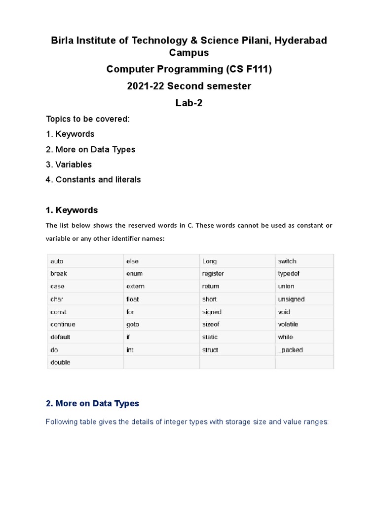 Datatypes And Variables Pdf Data Type Integer Computer Science
