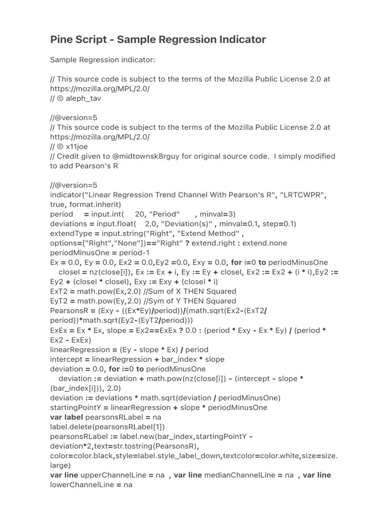Pine Script - Sample Regression Indicator | PDF | Applied Mathematics | Statistics