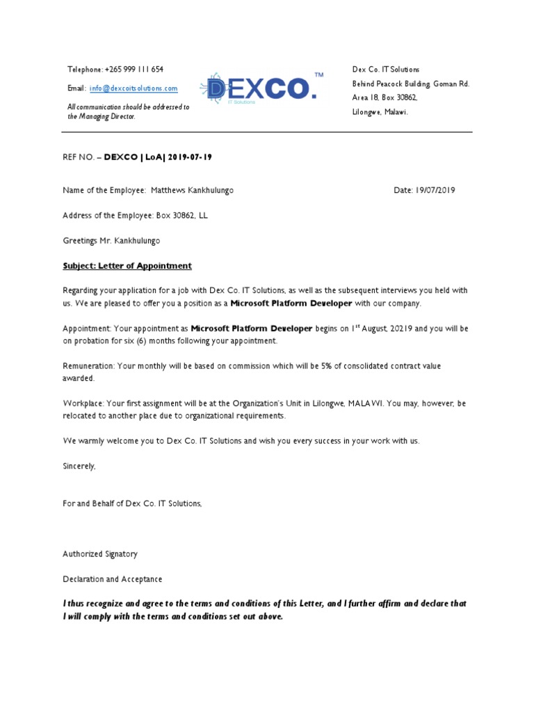 Appointment Letter | PDF