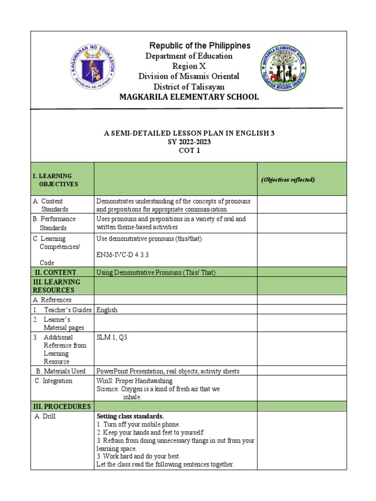 LP COT1 EMILY 2023 English - Docx11 | PDF | Learning | Cognition