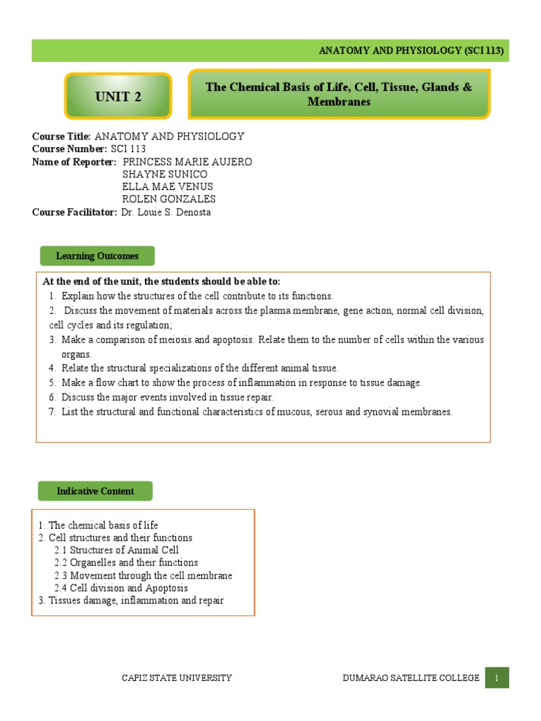 UNIT(2) Anatomy&PhysiologyHandouts | PDF