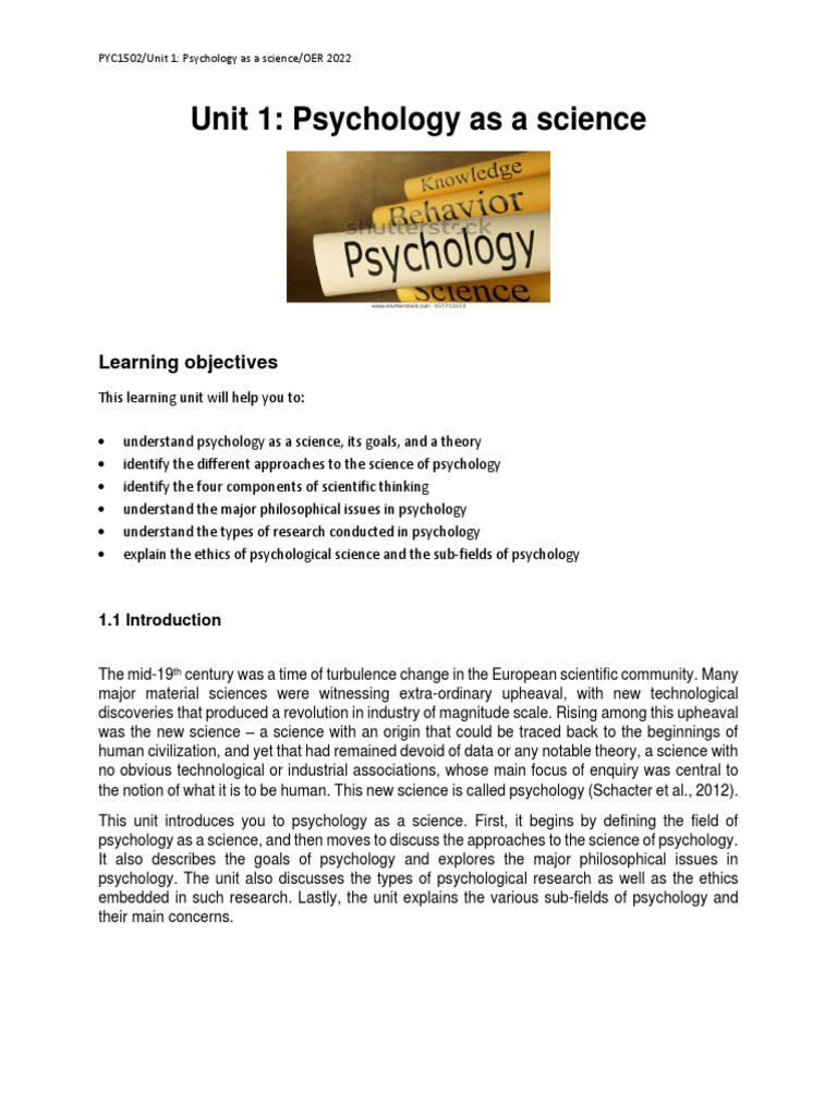 Unit 1 Psychology As A Science | PDF | Psychology | Psychological Concepts