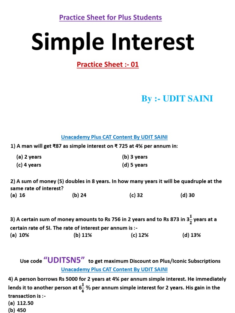 Simple Interest Practice for CAT Aspirants | PDF | Interest | Interest ...