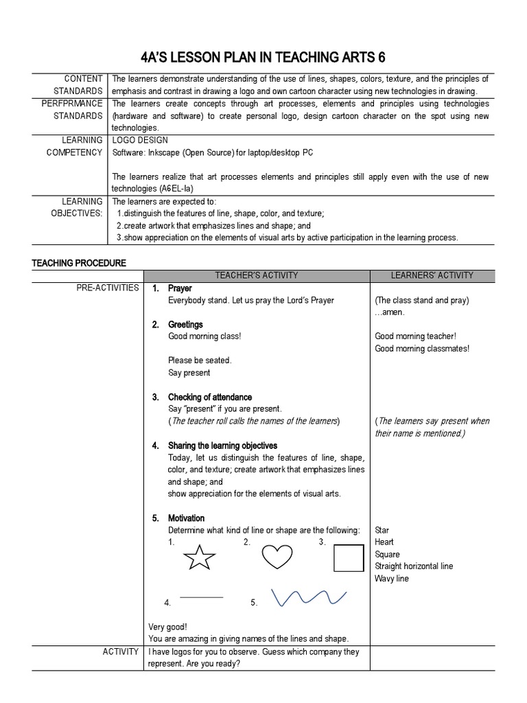 Arts 6 Lesson Plan | PDF | Shape | Length