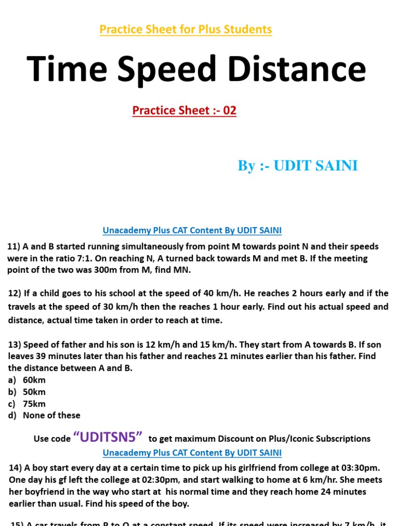 02 Time Speed Distance by Udit Sir | PDF | Speed
