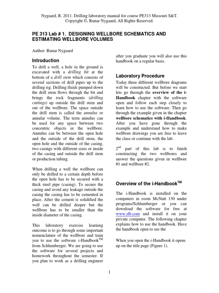 PE 313 Lab - 1 Wellbore Schematics | PDF | Casing (Borehole) | Pipe (Fluid Conveyance)