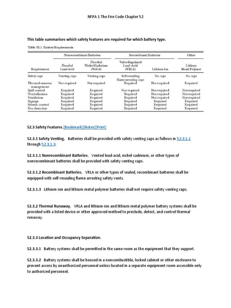 NFPA 1 Battery Room Safety Features | PDF | Lithium Ion Battery ...