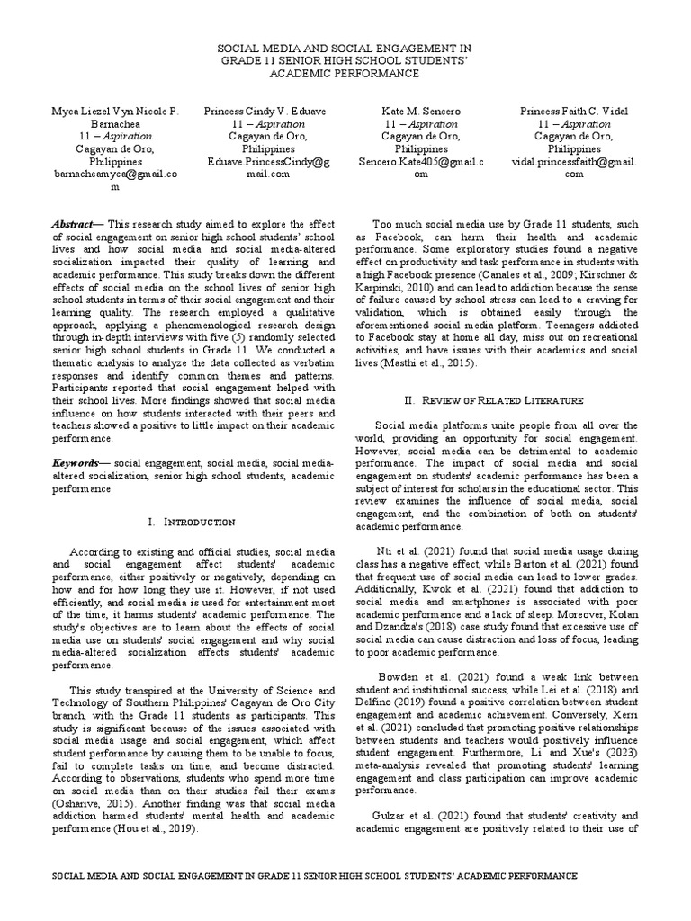 Social Media's Impact on Grade 11 Performance | PDF | Methodology ...