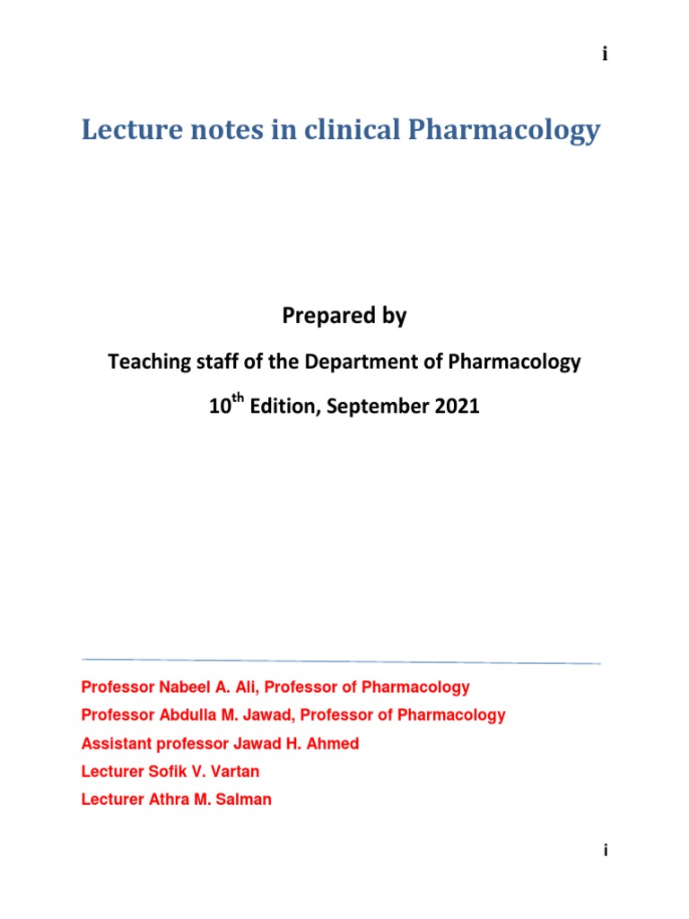 Lecture Notes in Clinical Pharmacology 10th Edition 2021 | PDF