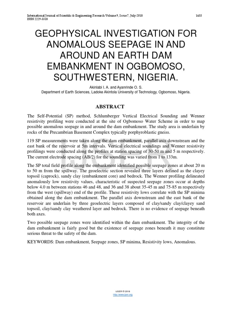 Geophysical Investigation For Anomalous Seepage in and Around An Earth Dam Embankment in ...