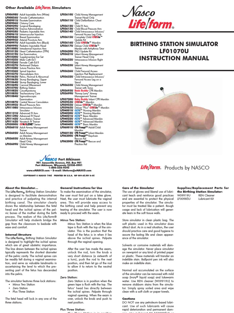 Birthing Station Simulator LF01070U Instruction Manual: Products by ...
