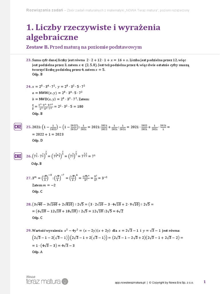 Liczby Rzeczywiste I Wyrażenia Algebraiczne: Zestaw B. Przed Maturą Na ...