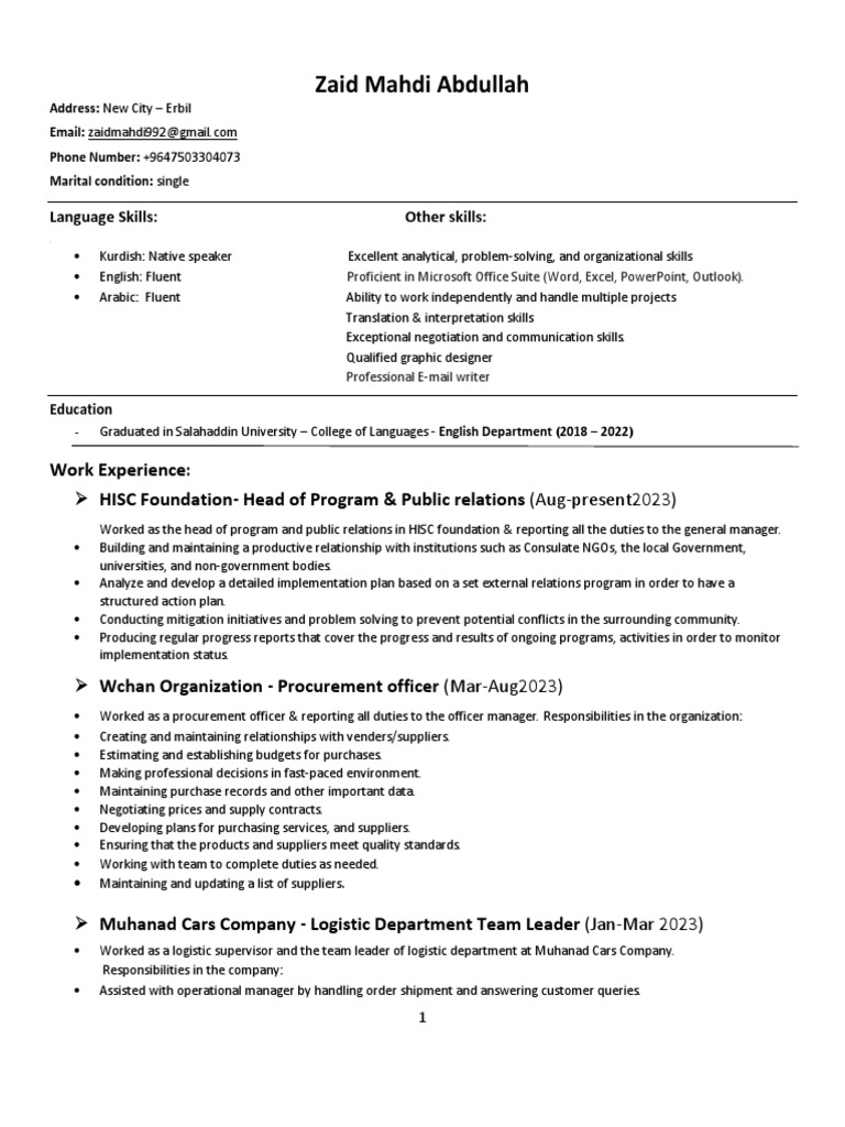 CV Zaid | PDF | Logistics | Business