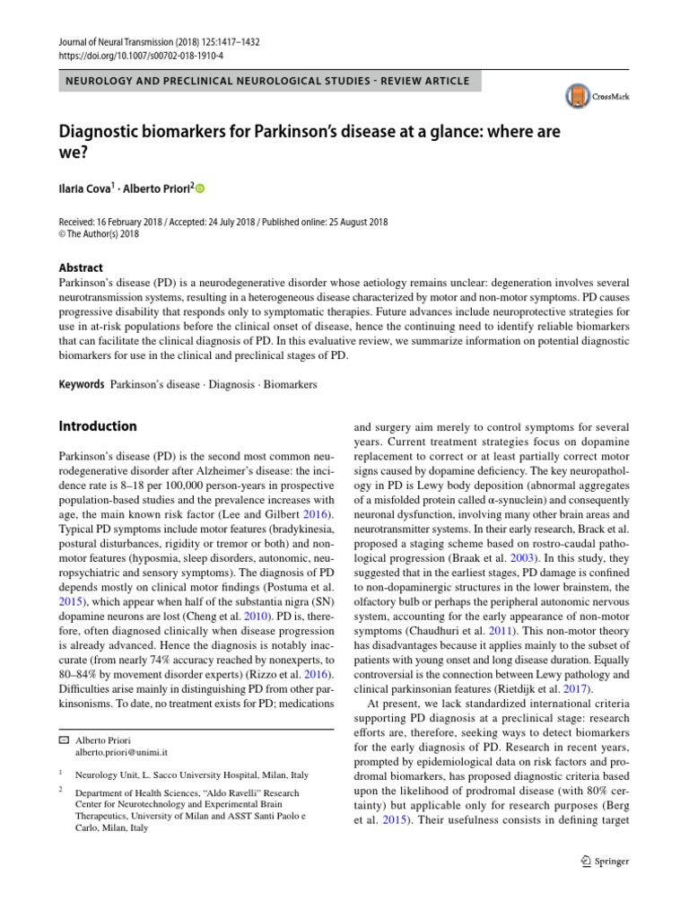 Diagnostic Biomarkers For Parkinson's Disease at A Glance - Where Are ...