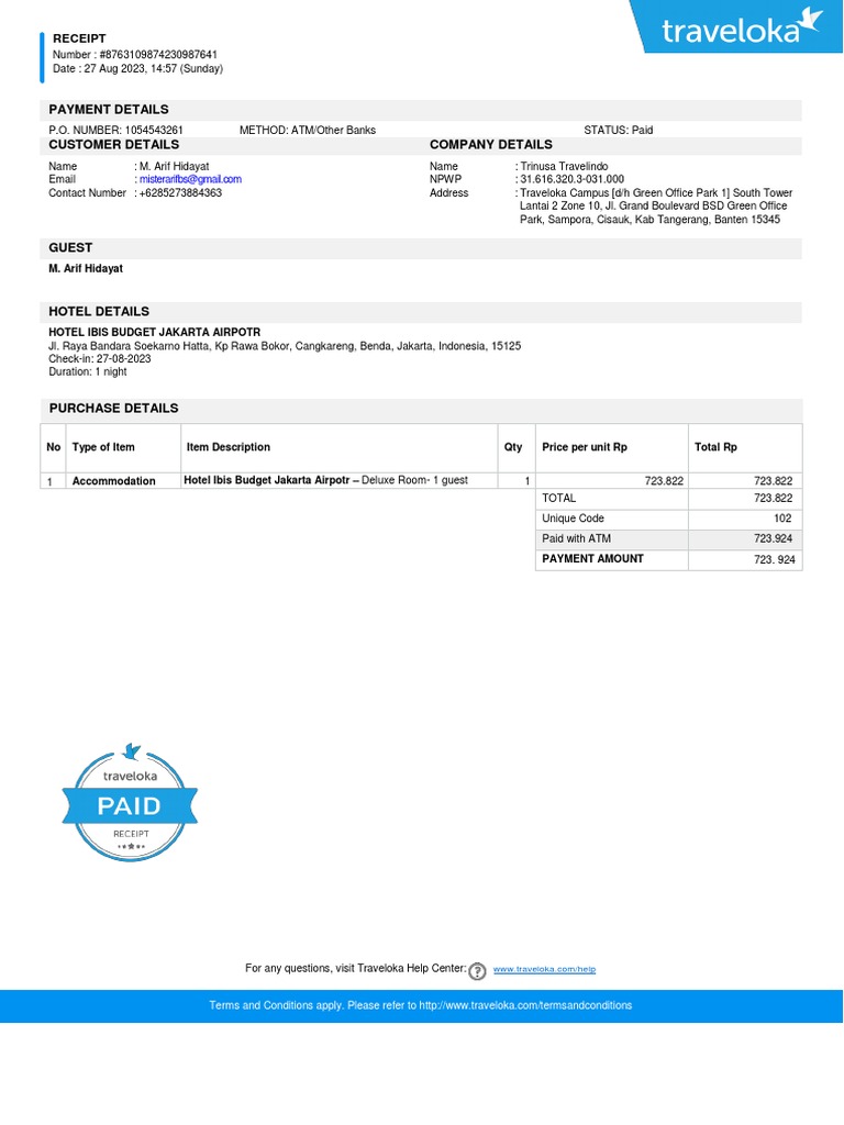 Ibis Receipt Arif | PDF Ibis Receipt Arif | PDF