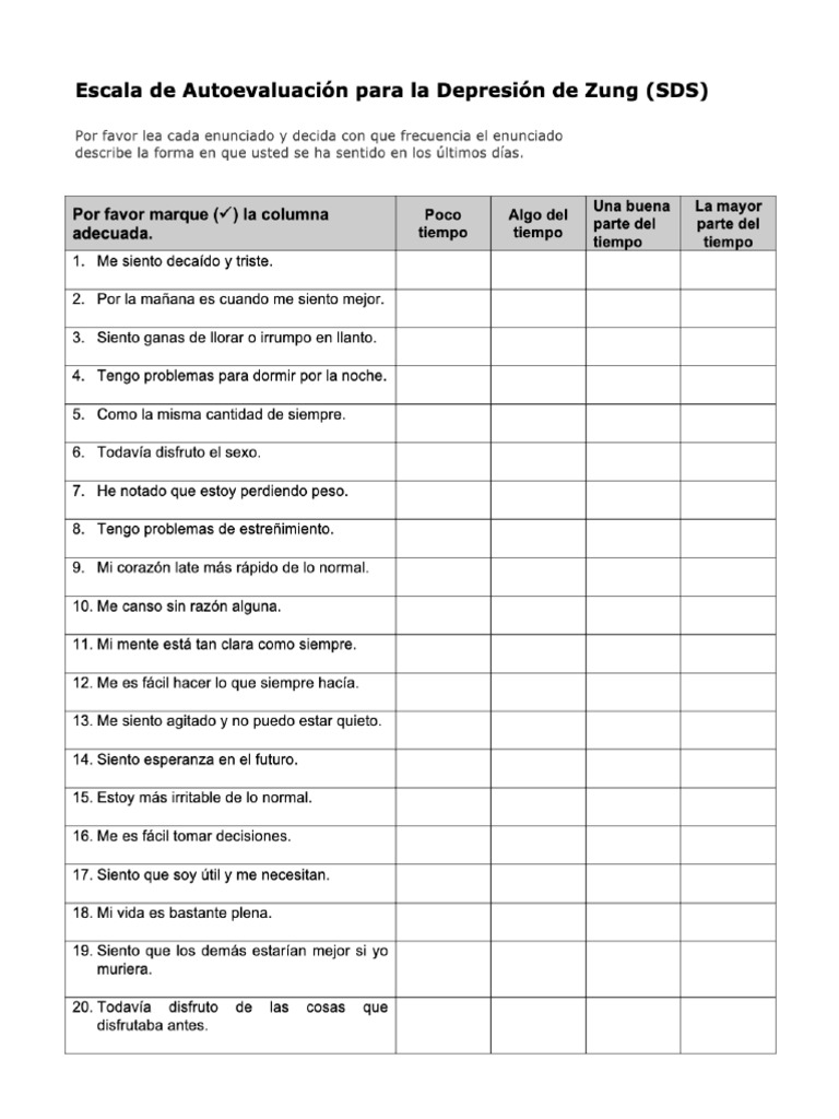 Escala de Autoevaluación para La Depresión de Zung (SDS) - Escala-De-Autoevaluaci-243-N-Para-La ...