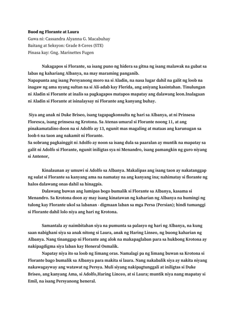 Buod NG Florante at Laura | PDF