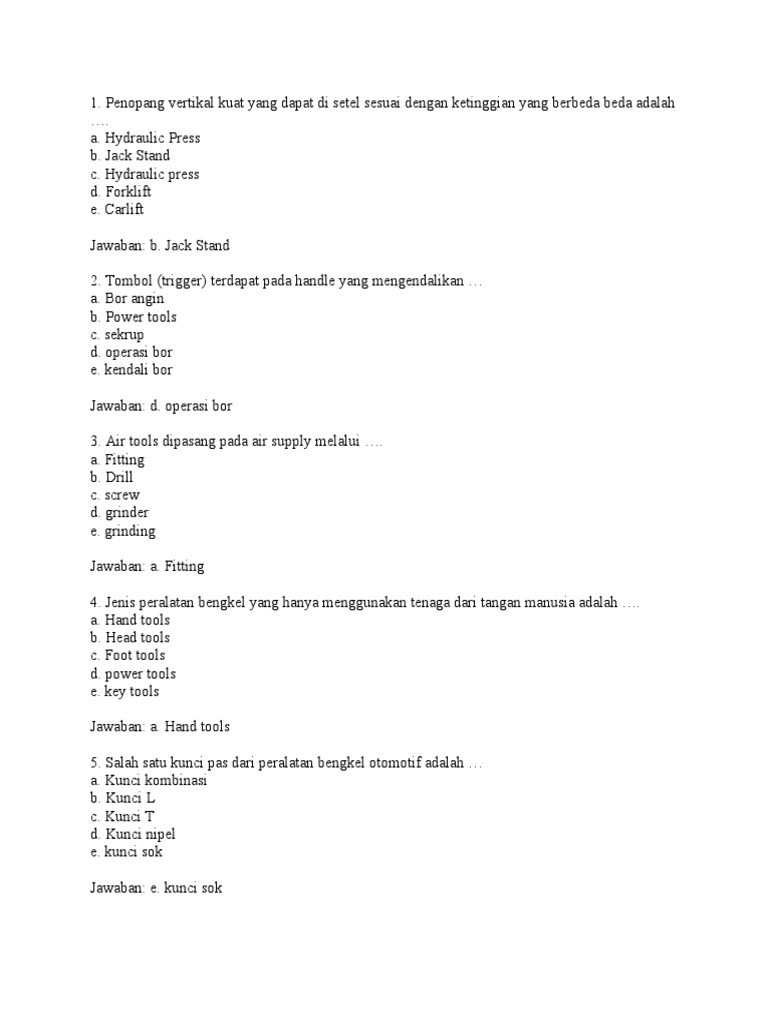 Soal Kelas X TKR | PDF
