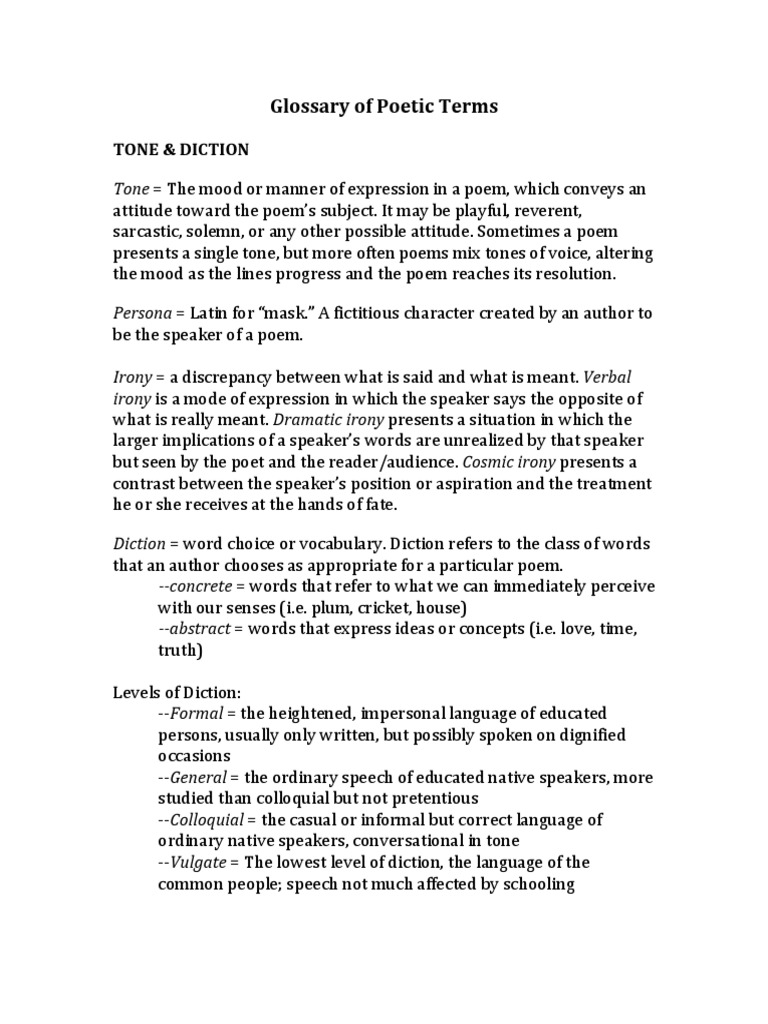 Glossary of Poetic Terms | PDF | Metre (Poetry) | Poetry