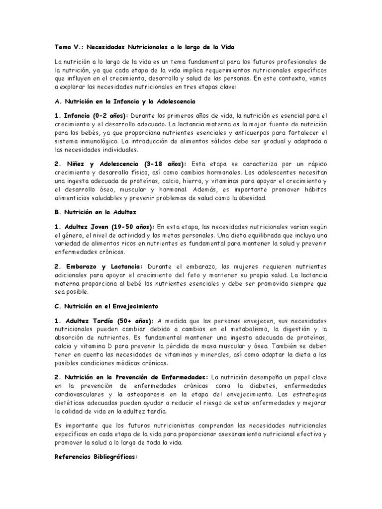 Tema V_Nutrición | PDF | Nutrición | Dieta y nutrición