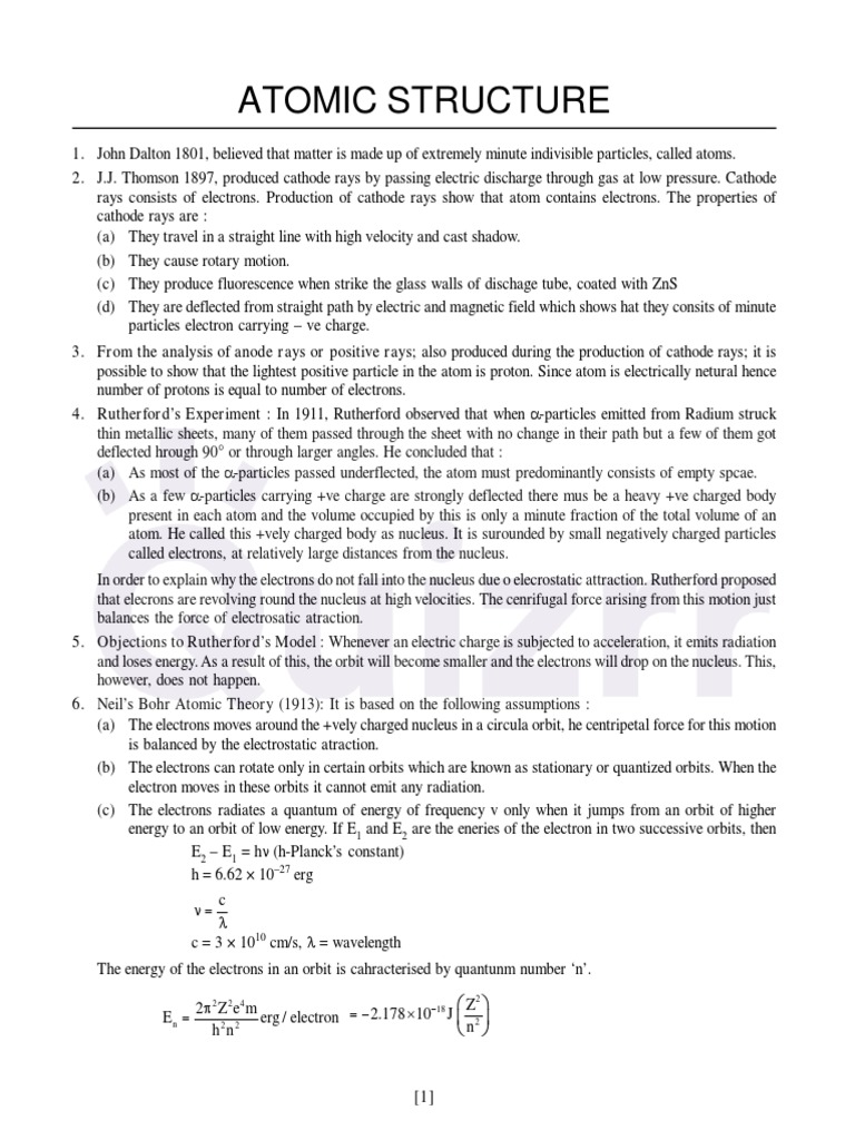 Atomic Structure Formula Sheet Cbseinfinite Pdf Atomic Orbital Electron