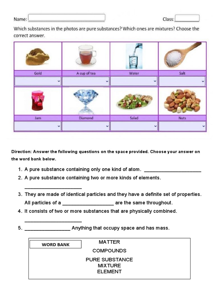 Activity Pure Substance and Mixture | PDF