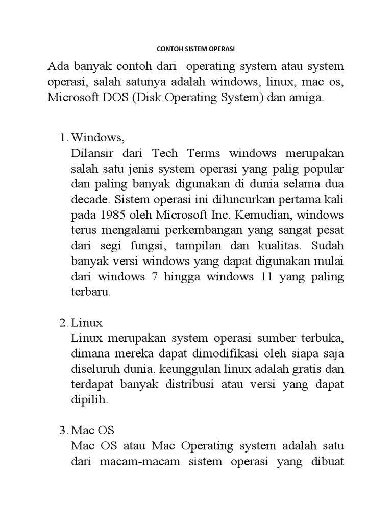 Contoh Sistem Operasi | PDF