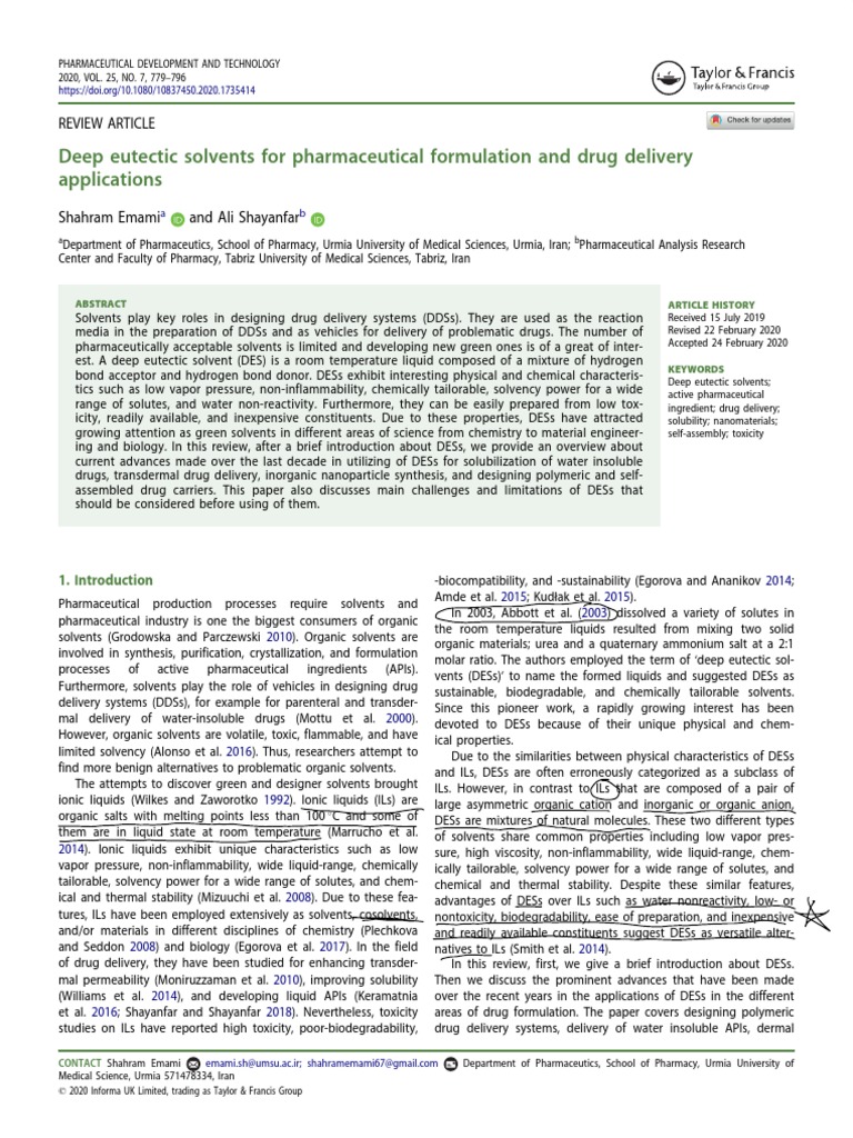 Deep Eutectic Solvents in Drug Delivery | PDF | Solubility | Solvent