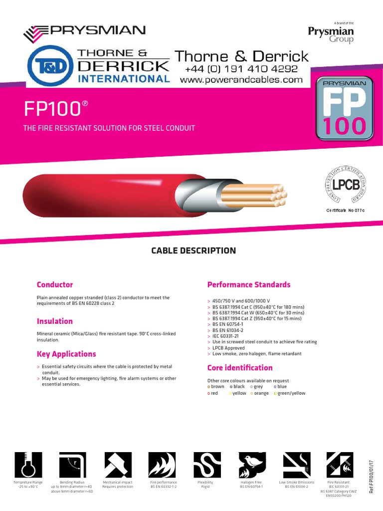 Prysmian FP100 Fire Resistant Cable BS6387 Single Core FP Cable Conduit ...