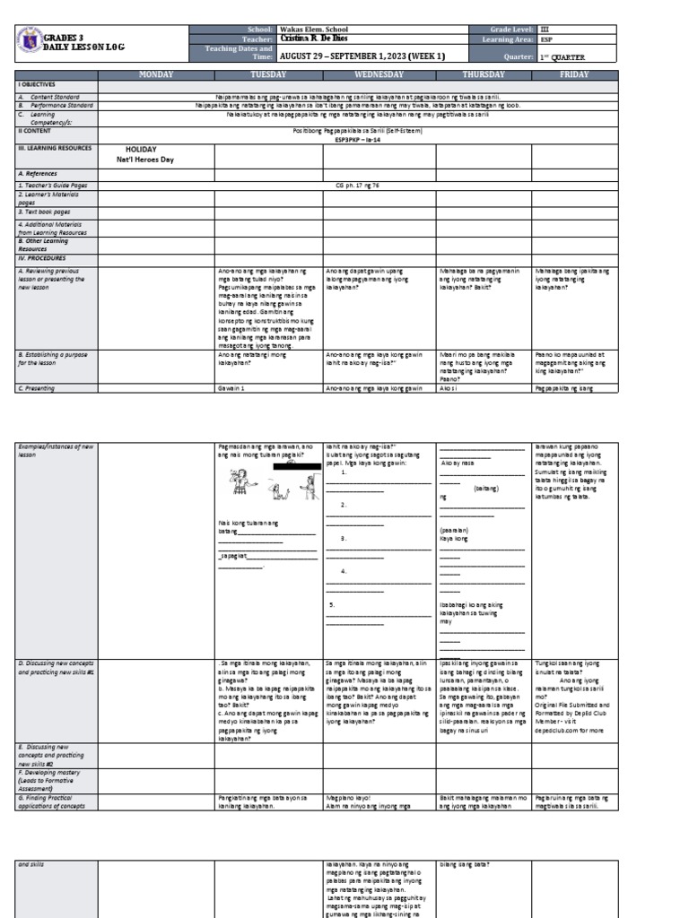 DLL - Esp 3 - Q1 - W1 | PDF