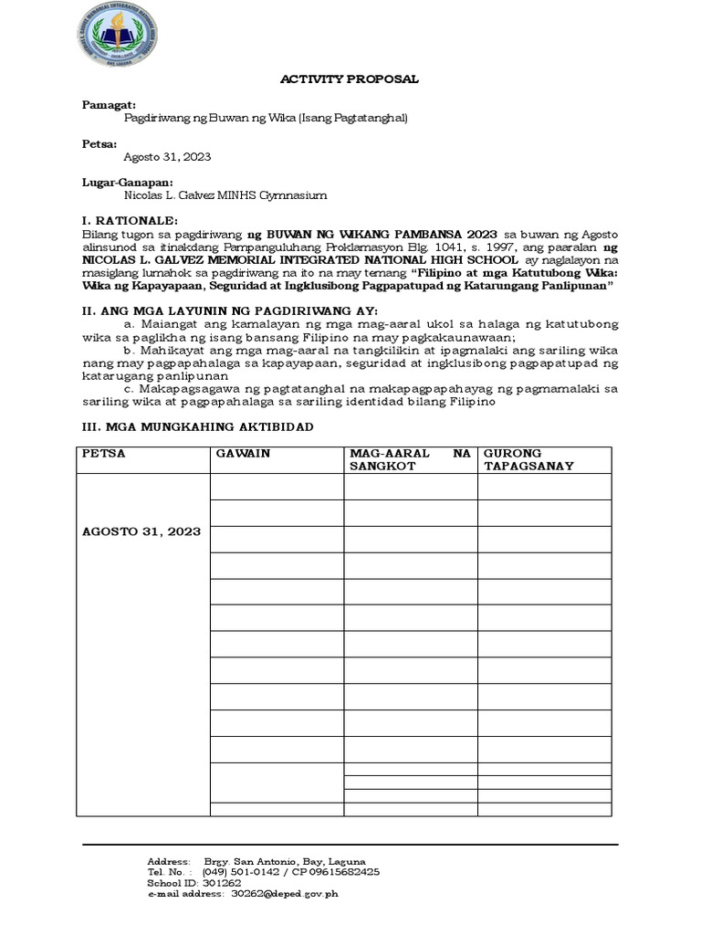 Buwan NG Wika 2023 Activity Proposal | PDF