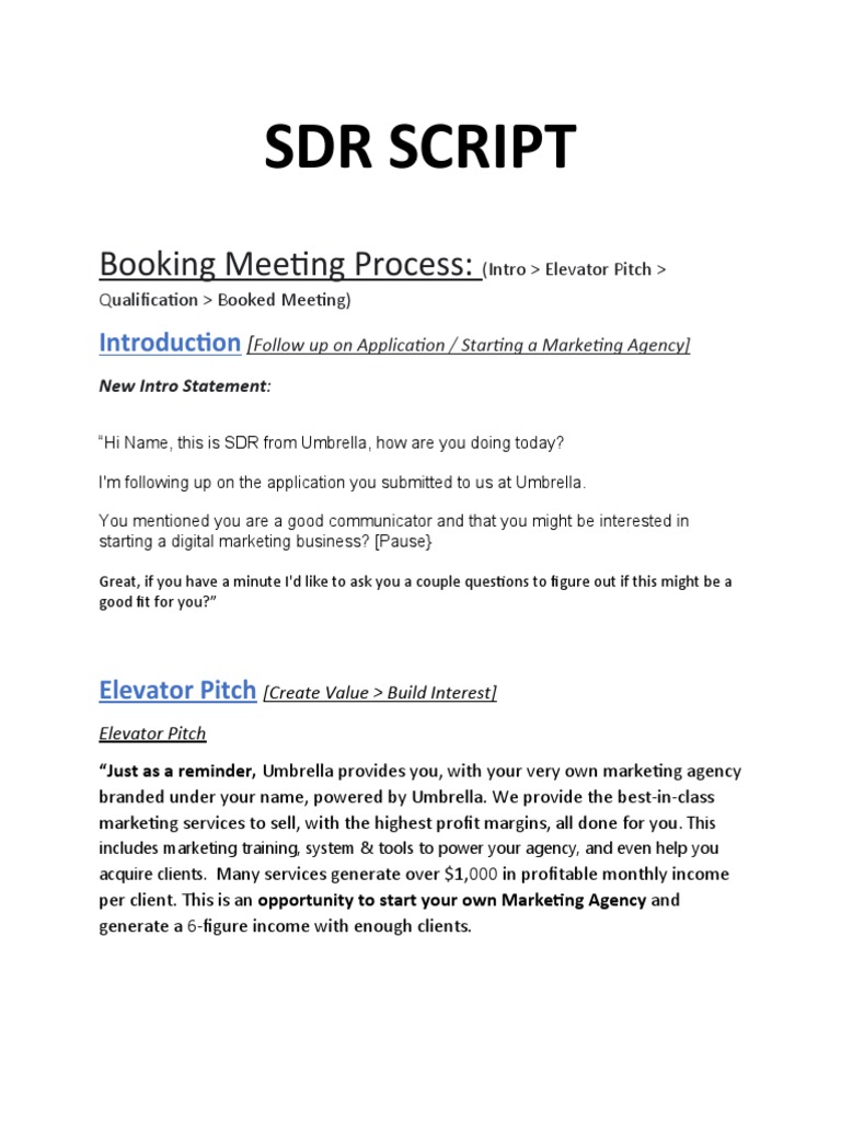 SDR Prospecting Script (Revised 2) | PDF