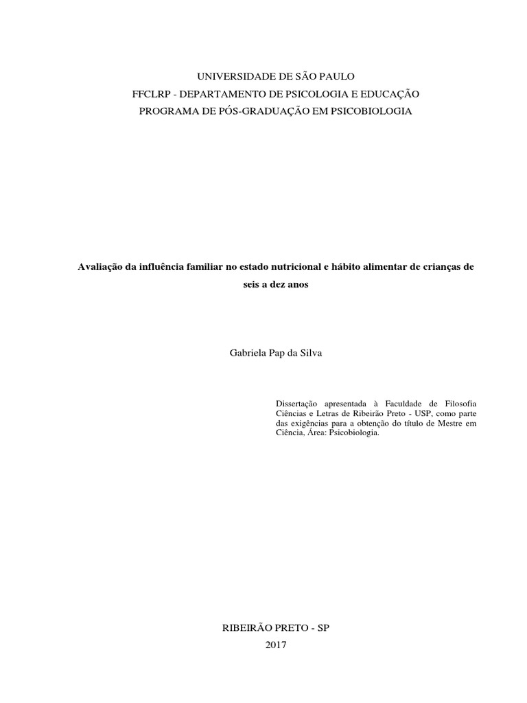 Dissertacao Gabriela Pap Versao Corrigida | PDF | Índice de massa corporal | Família