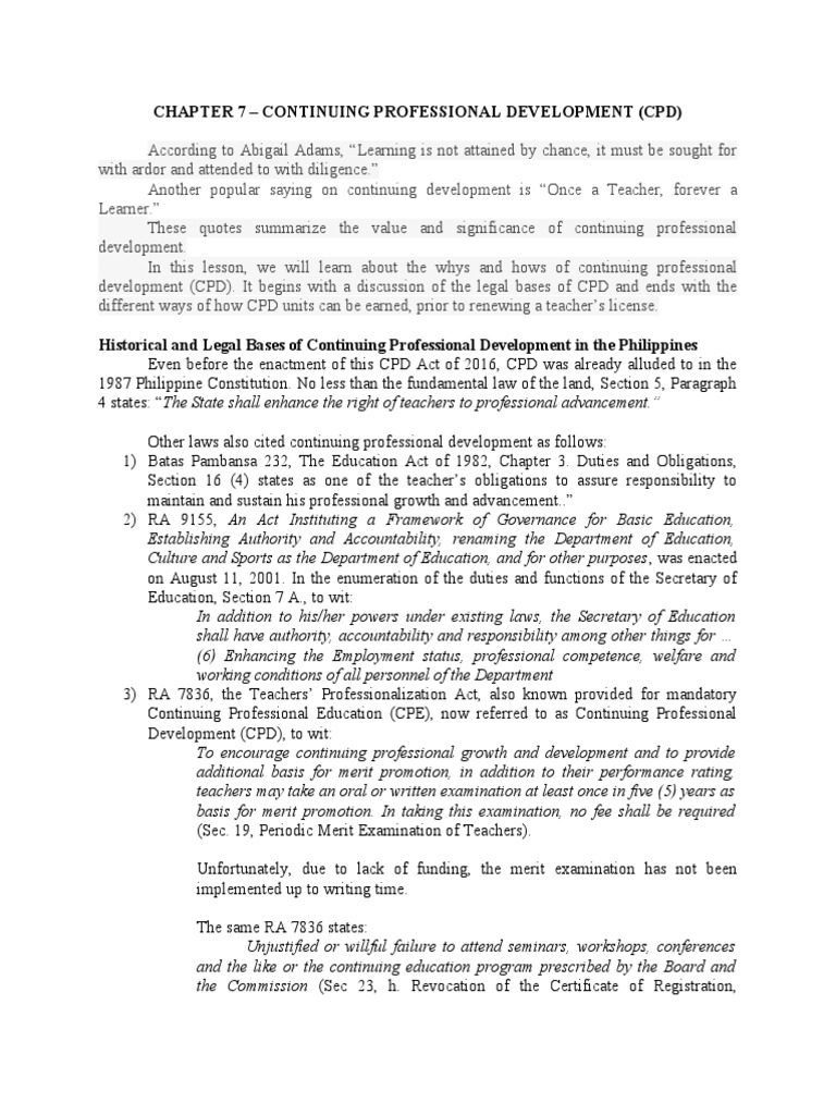 Chapter 7 Continuing Professional Development | PDF