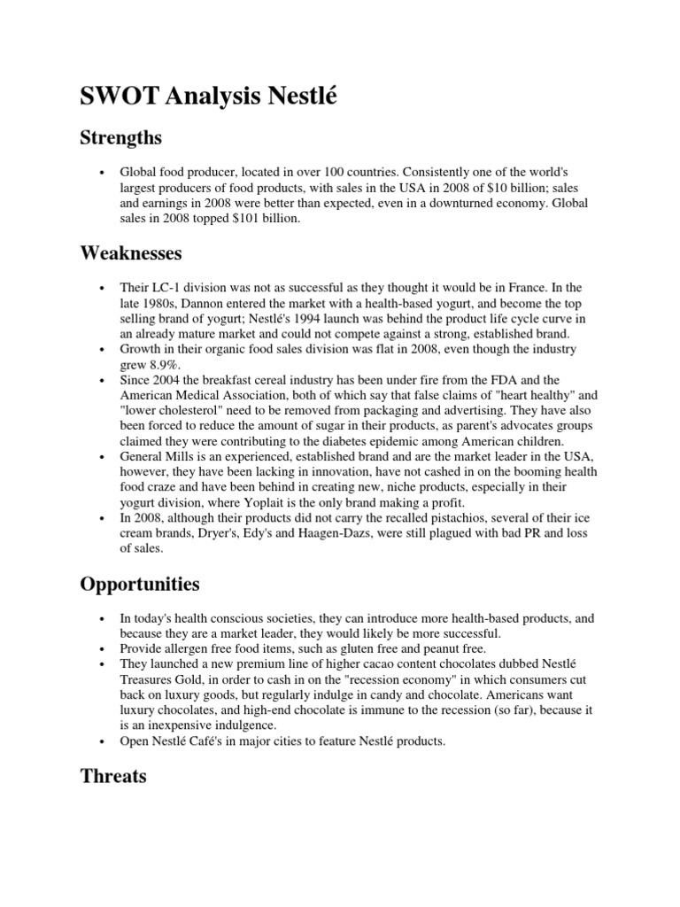 SWOT Analysis Nestlé | PDF | Apprenticeship | Chocolate