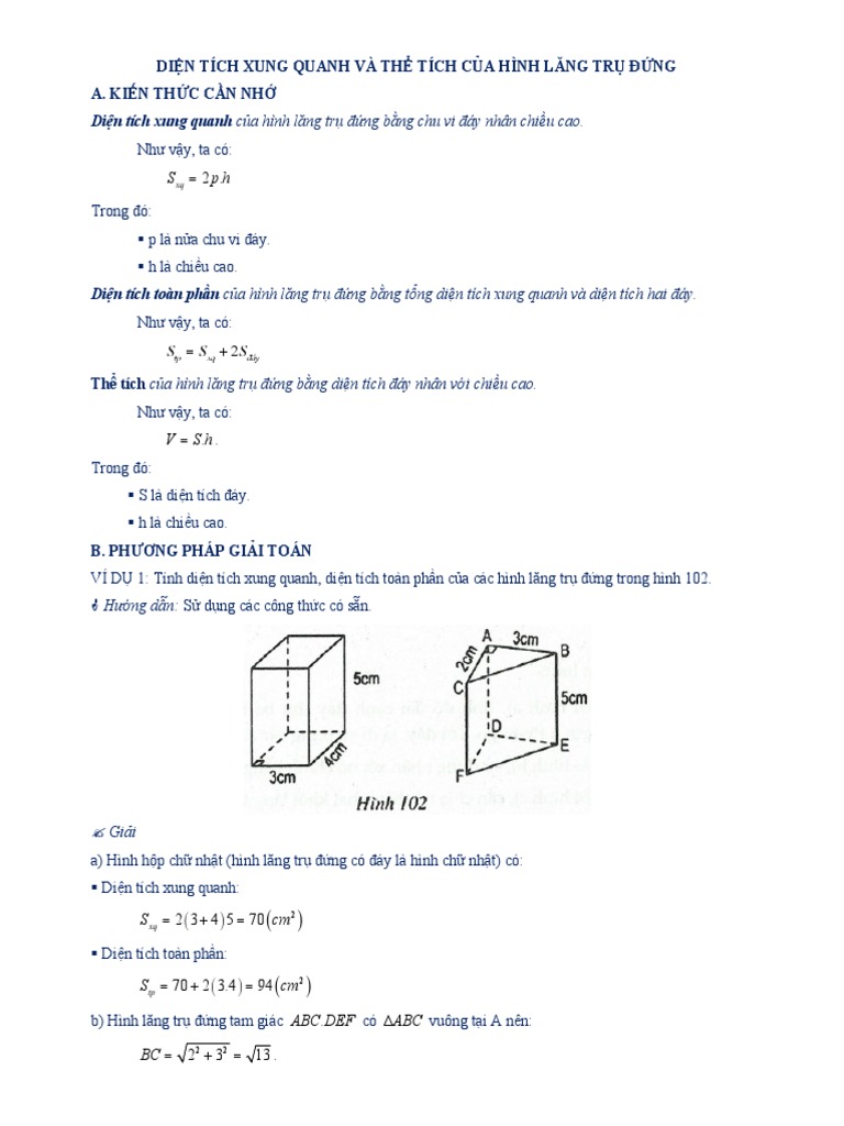Chuyen de Dien Tich Xung Quanh Va The Tich Cua Hinh Lang Tru Dung | PDF