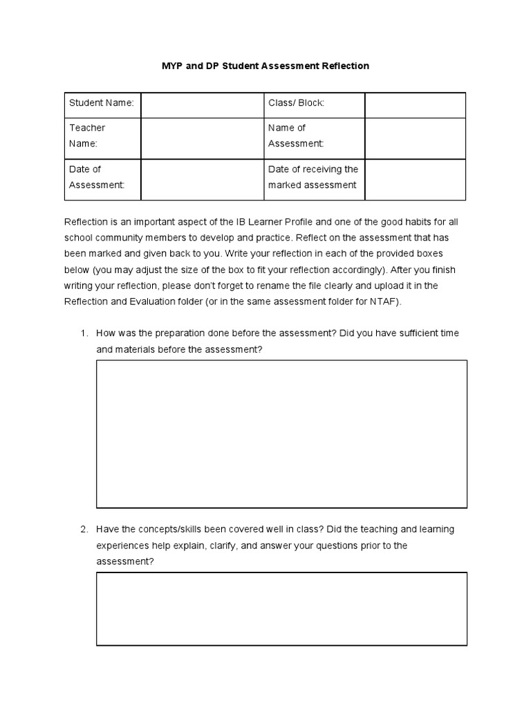 MYP and DP Student Assessment Reflection | PDF